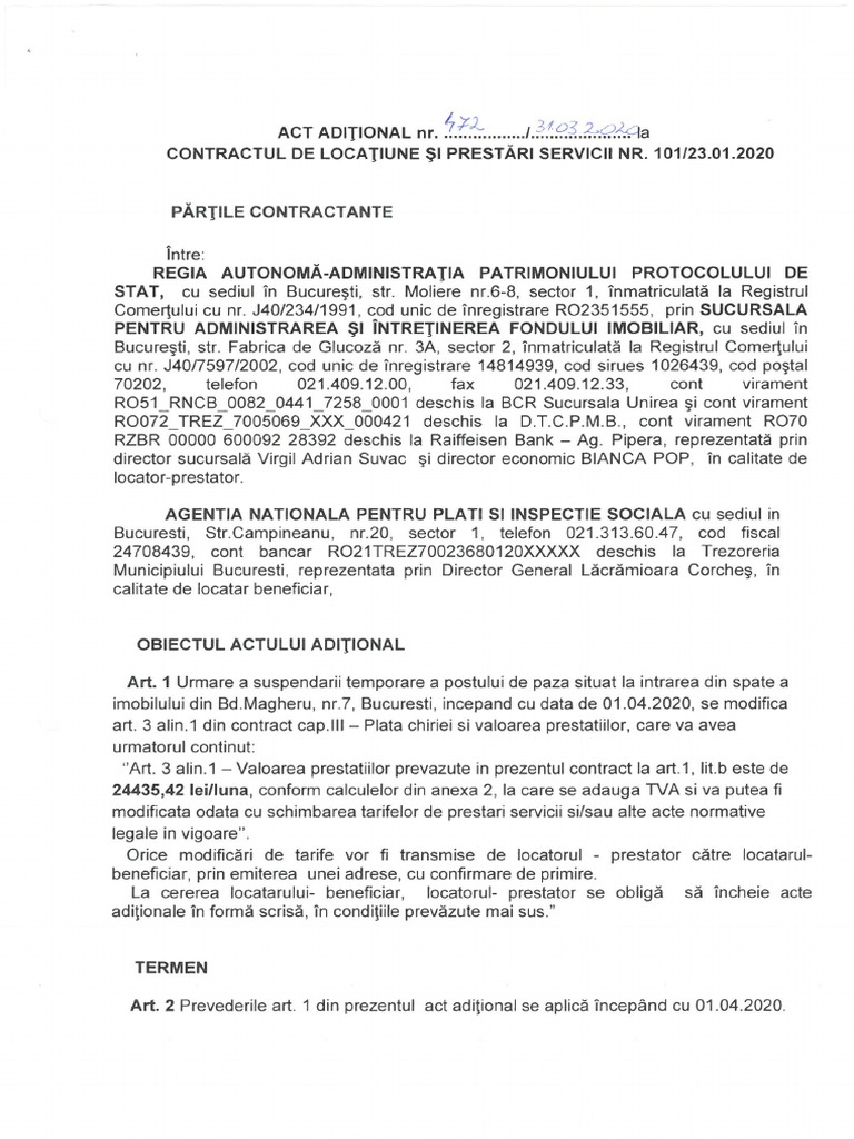Act Aditional Contract de Locatiune Si Prestari Servicii RAAPPS SAIFI ...