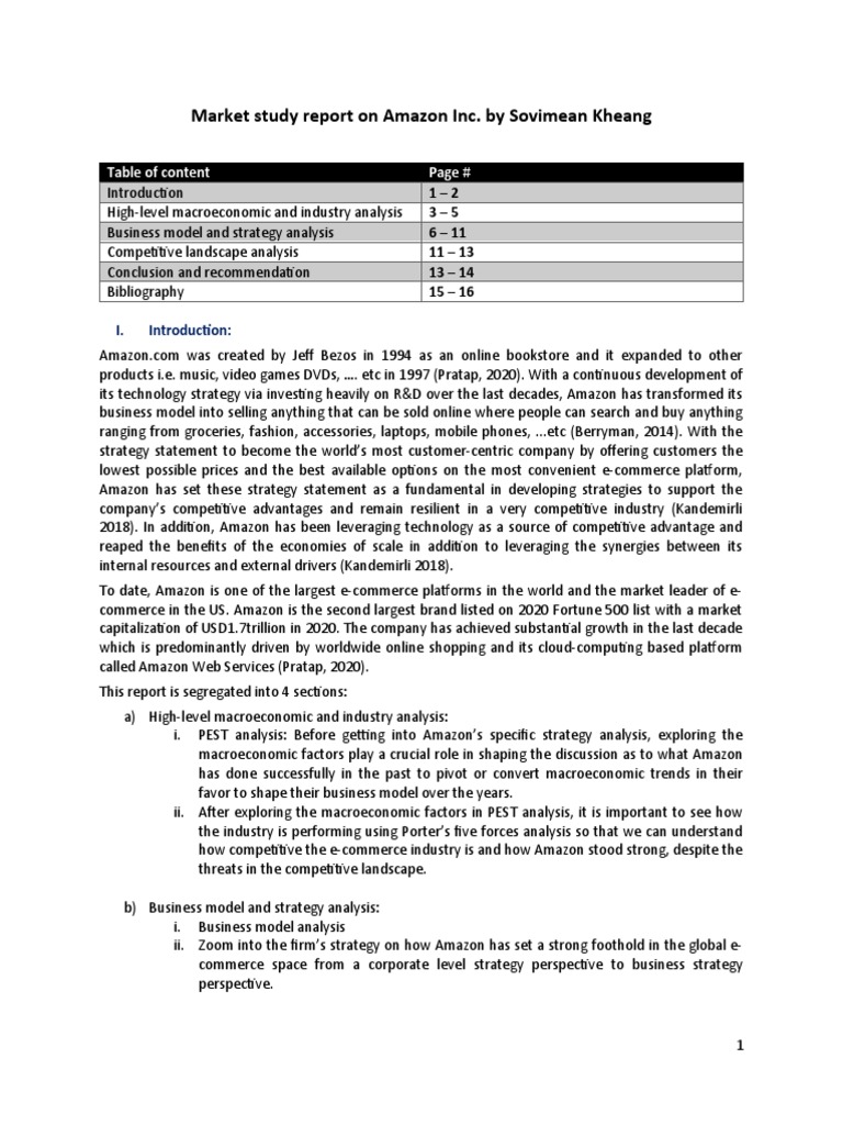 Case Study of Amazon Strategy and Competitive Analysis | PDF | E ...