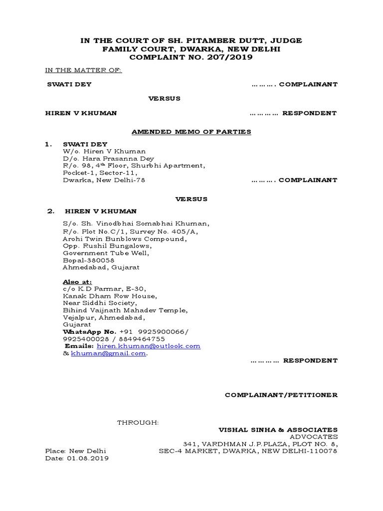 Amended Memo of Parties in Family Court | PDF