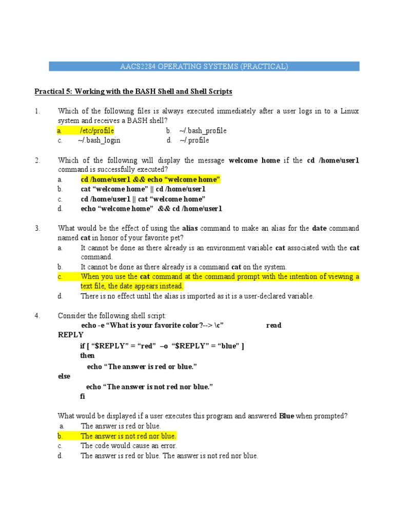 Practical 5 Working With The Bash Shell And Shell Scripts Pdf Command Line Interface