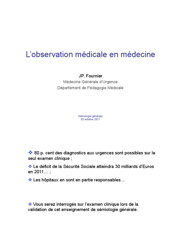 1 - Observation Médicale en Médecine | PDF