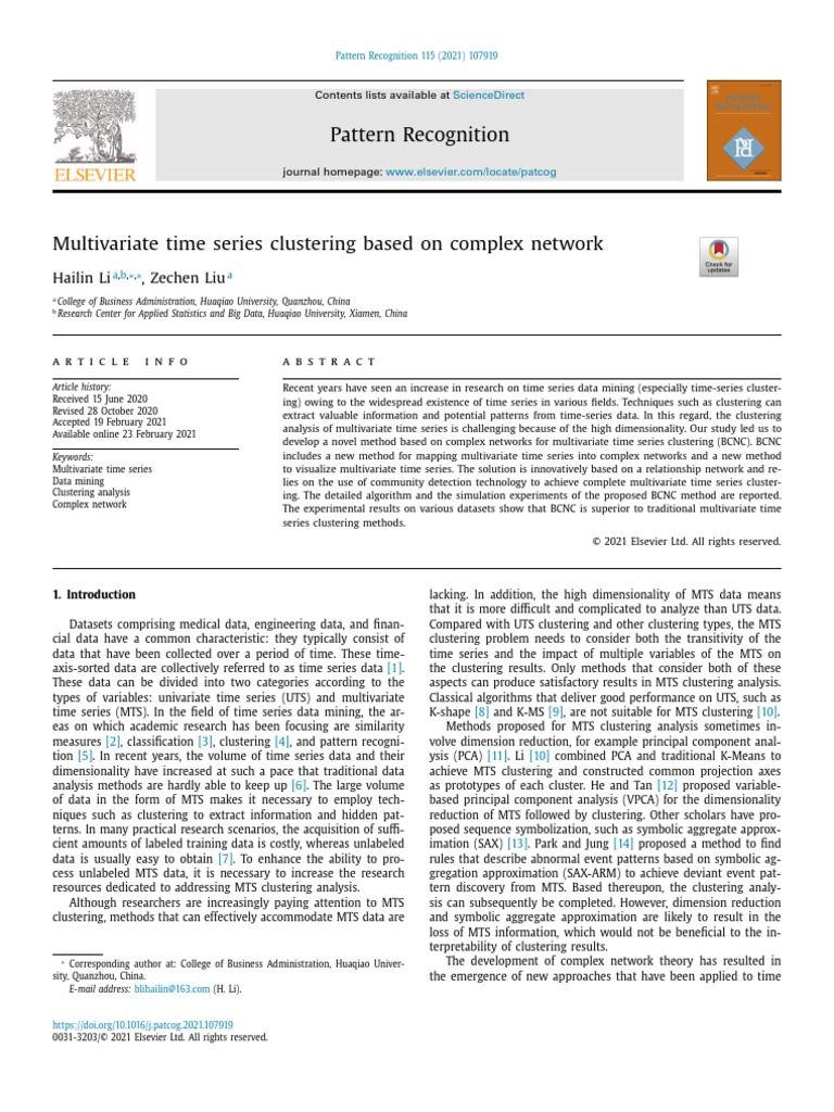 A02 Multivariate Time Series Clustering Based On Complex Network
