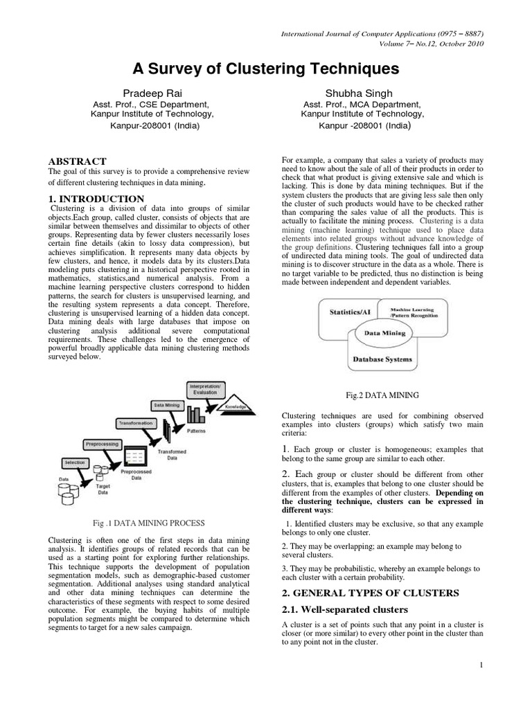Overview of Clustering Techniques in Data Mining | PDF | Cluster Analysis | Data Mining