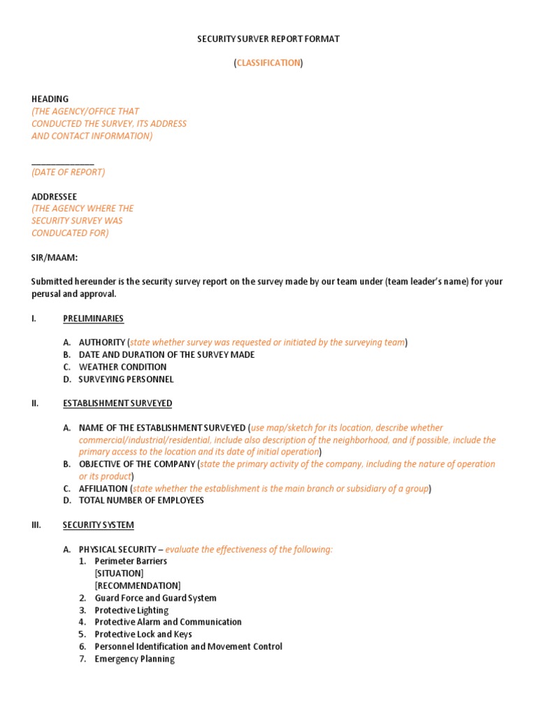 Security Survey Report Template | PDF | Argument | Security Alarm