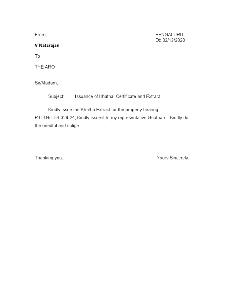 kHATHA Certificate and Extract Format | PDF | Bangalore