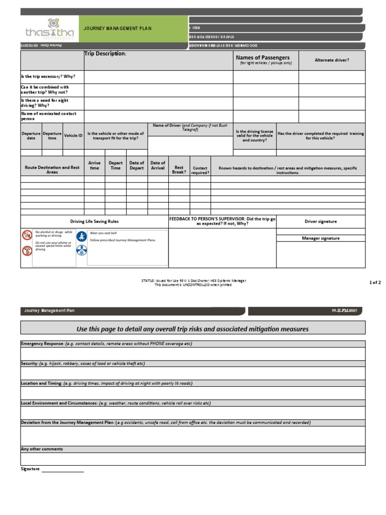Journey Management Plan Template | PDF | Risk | Vehicles