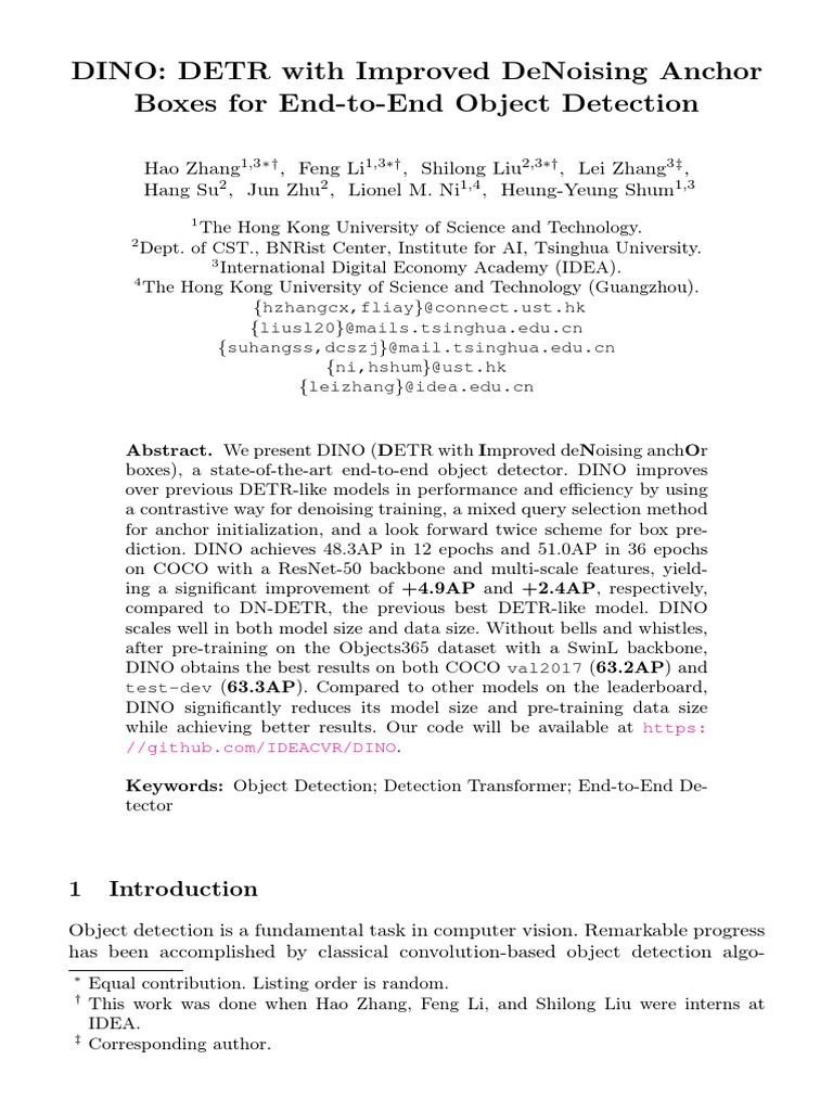 Dino: Detr With Improved Denoising Anchor Boxes For End-To-End Object Detection | PDF | Data ...