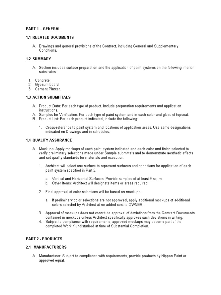 Specification - Painting | PDF | Paint | Plaster