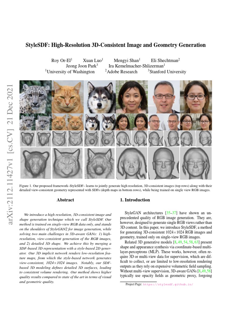 Stylesdf: High-Resolution 3D-Consistent Image and Geometry Generation | PDF | 3 D Computer ...