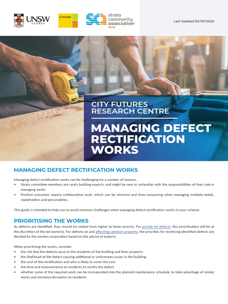 Managing Defect Rectification Works: City Futures Research Centre | PDF ...
