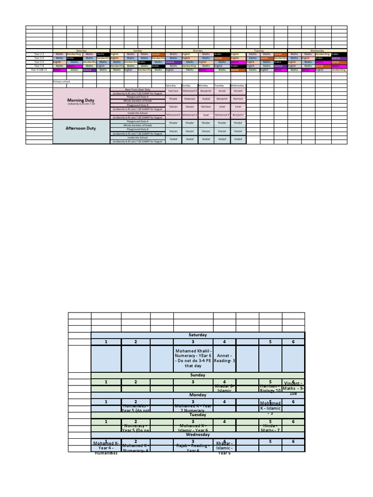 Weekly Lesson Plans and Duties Schedule | PDF