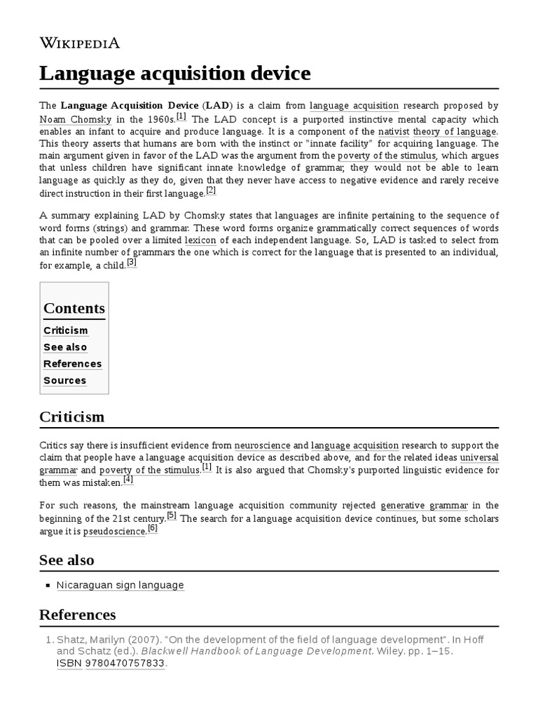 Language Acquisition Device: Criticism See Also References Sources ...
