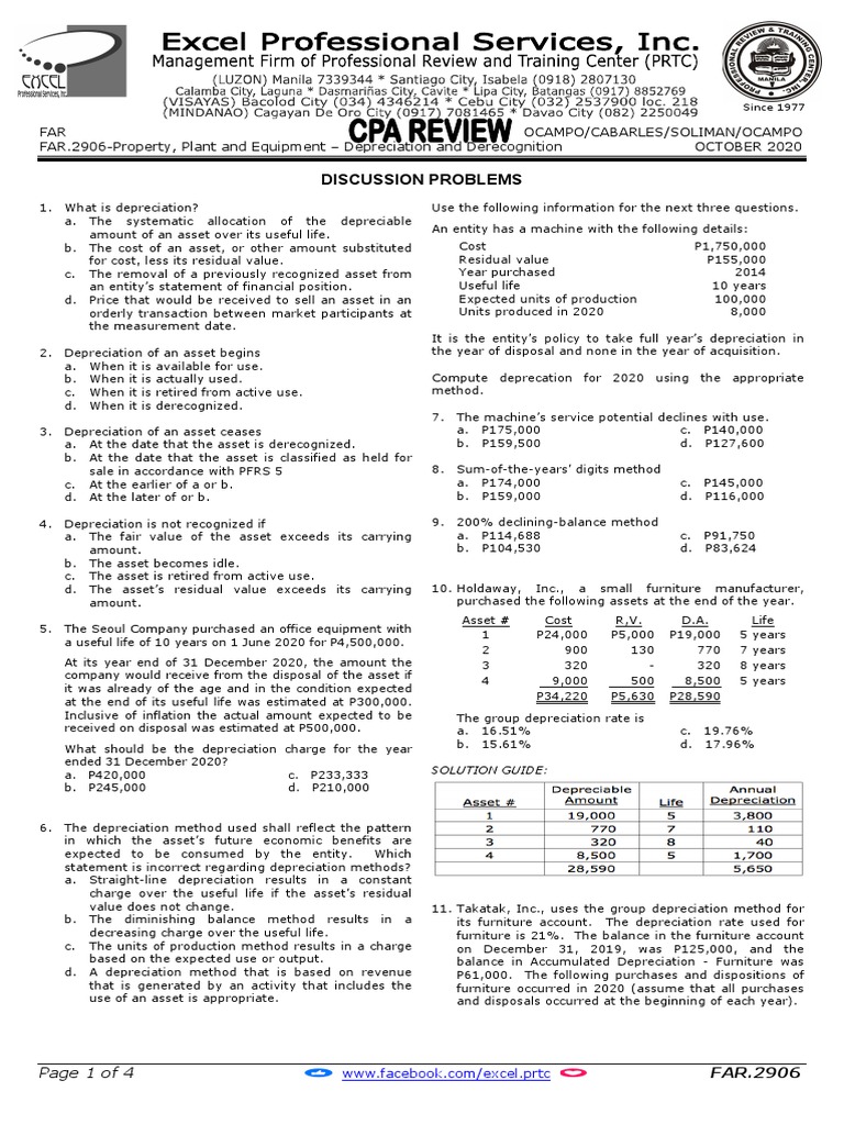 FAR.2906 - PPE-Depreciation and Derecognition. | PDF | Depreciation ...