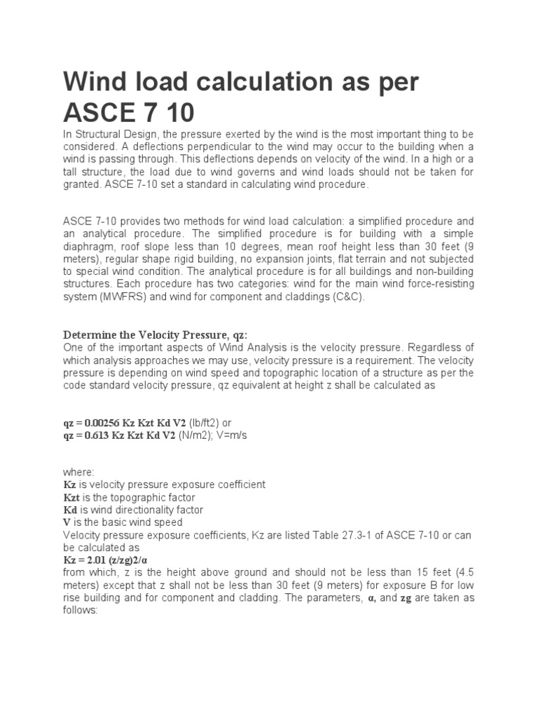 Wind Load Calculation As Per ASCE 7 10 | PDF | Pressure | Wound