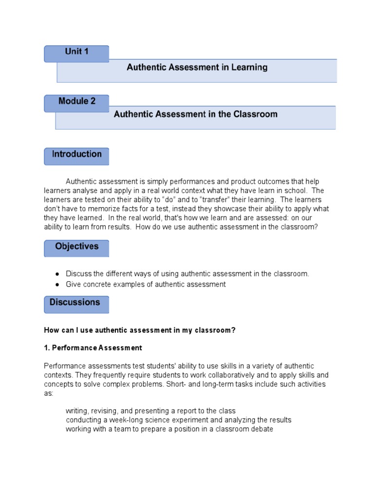 Module 2 Authentic Assessment in The Classroom | PDF | Educational ...