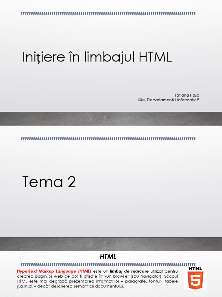 Tema 2 Initiere in Limbajul HTML | PDF