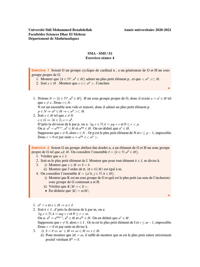 Exercices sur les groupes cycliques | PDF | Groupe (Mathématiques ...