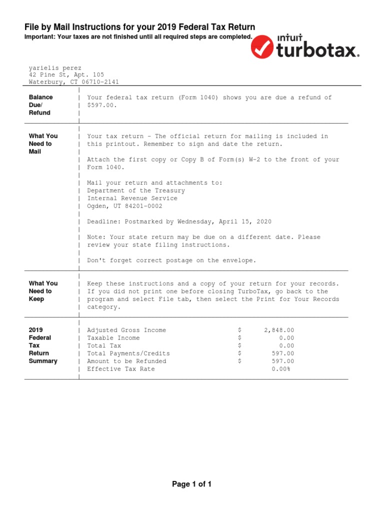 2019 Federal Tax Return Mailing Guide | PDF