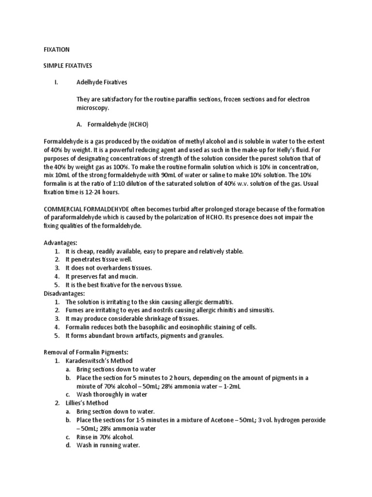 Fixation Pdf Fixation Histology Staining