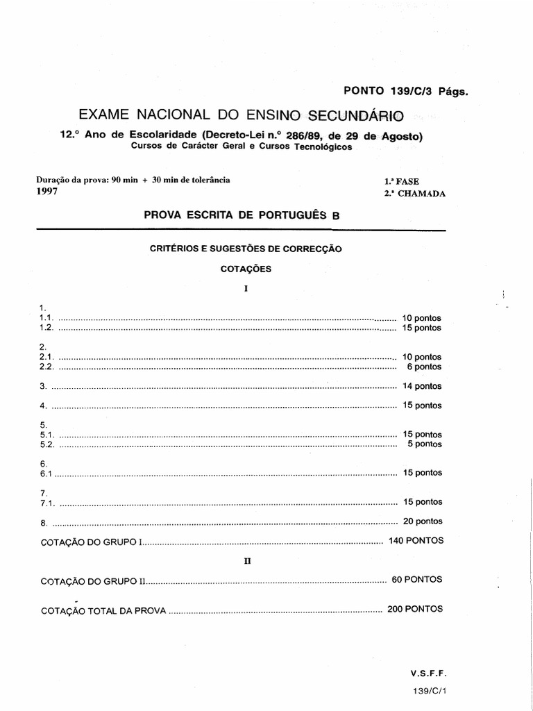 PortuguesB139 Criterios 97 Fase1chamada2 | PDF