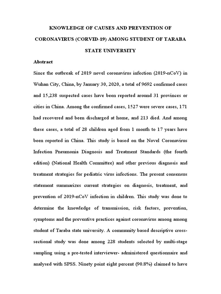 Knowledge of Causes and Prevention of Coronavirus (Corvid-19) Among Student of Taraba State ...