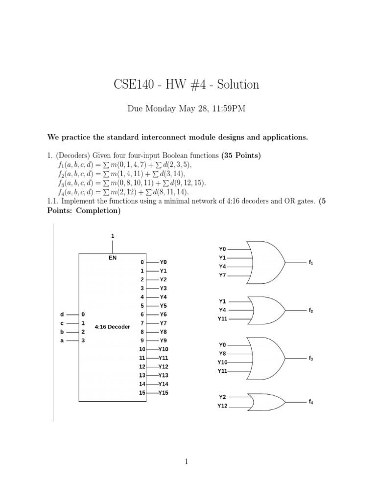 Digital Logic Design HW4 Solution | PDF | Logic Gate | Computer Engineering