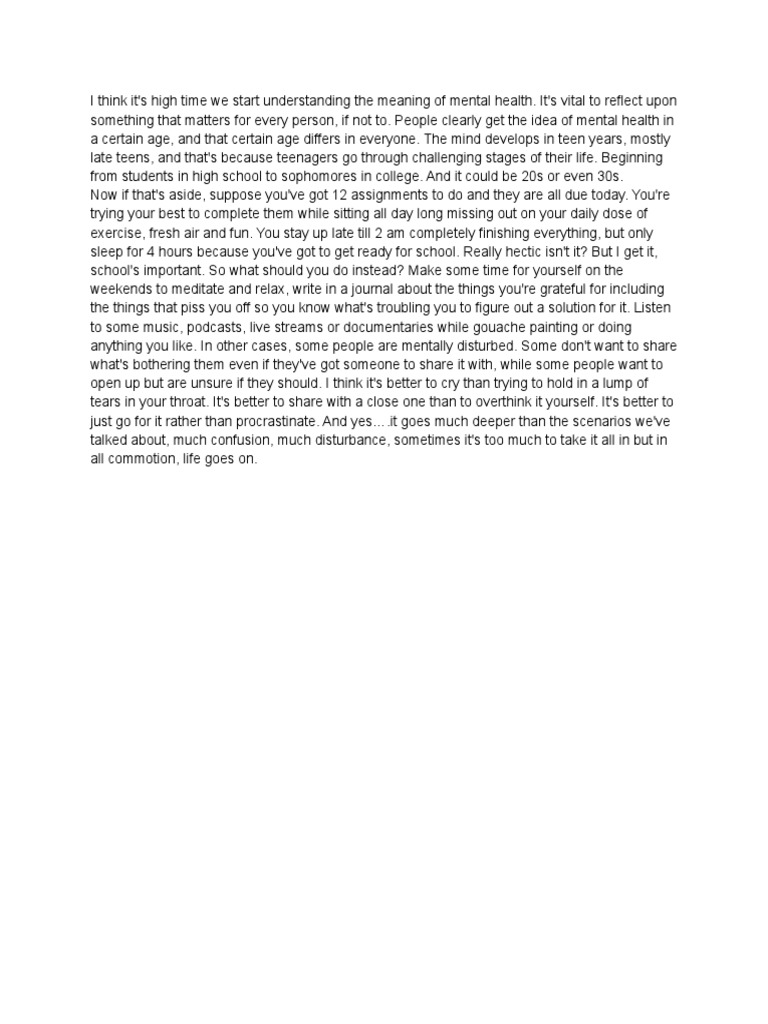 Mental Health - Paragraph Writing | PDF