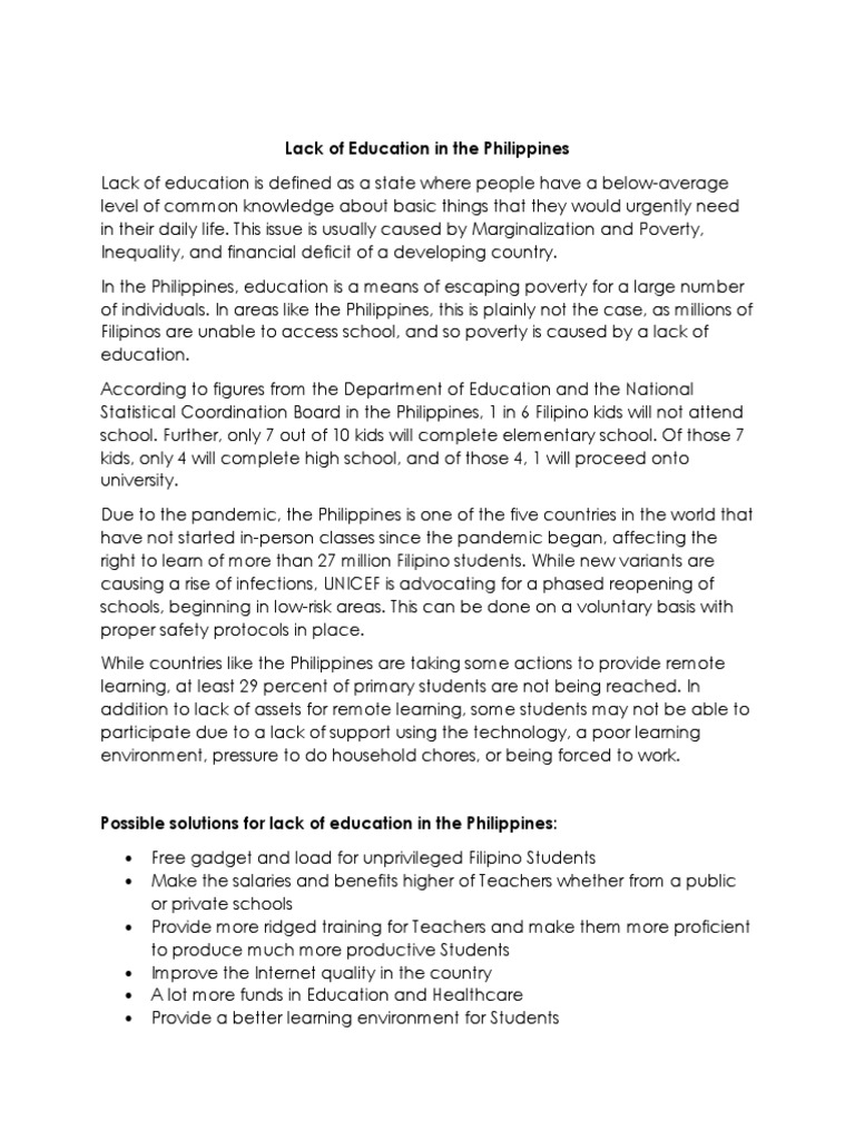 Lack of Education in The Philippines | PDF | Poverty | Poverty ...
