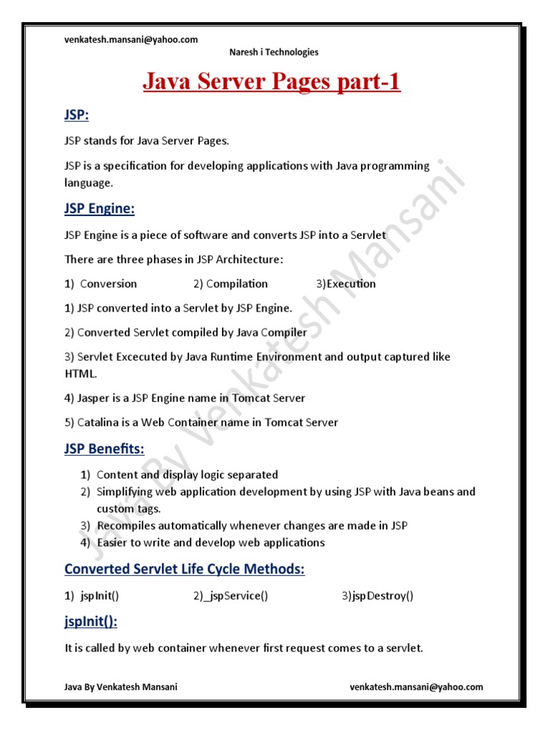 Java Server Pages Part-1: Naresh I Technologies | Download Free PDF | Java (Programming Language ...