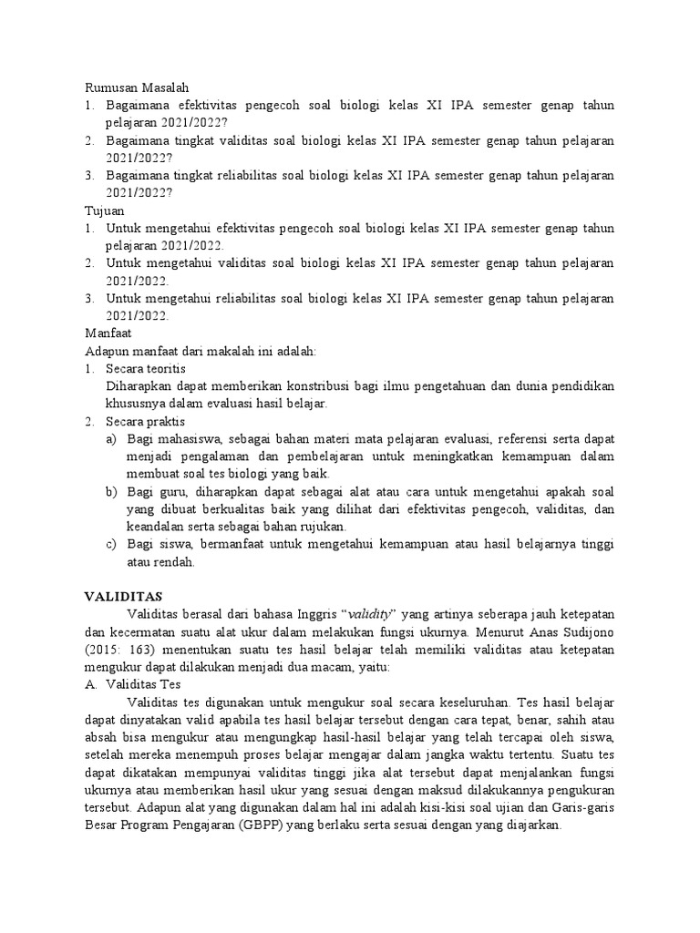 Validitas | PDF | Metode & Bahan Ajar