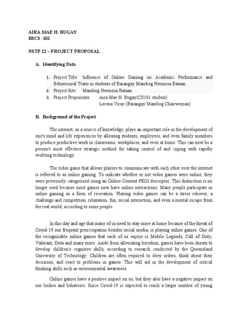 NSTP 12 Project Proposal | PDF | Learning | Video Games