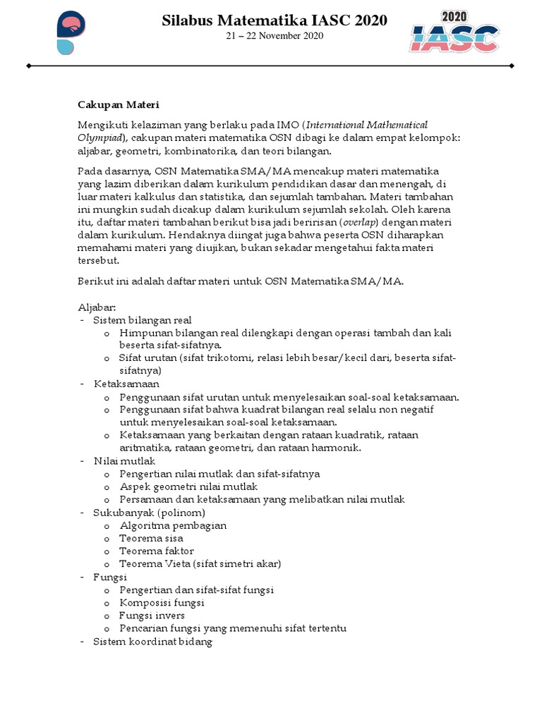 Silabus Matematika IASC | PDF