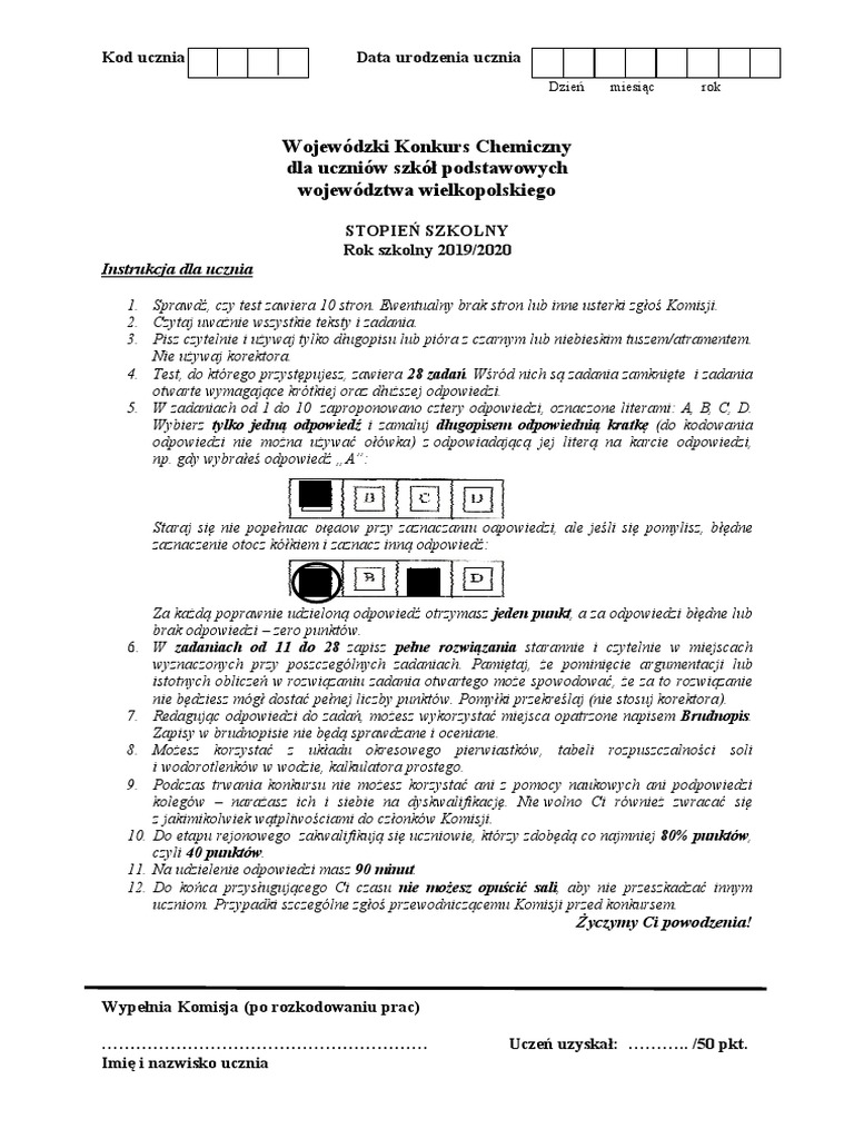 Chemia Konkurs Materialy Komplet 2019 2020 | PDF