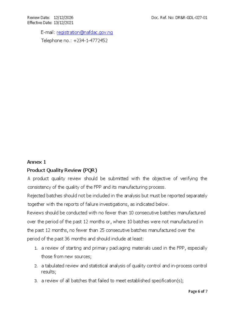 Extracted PQR Page From NAFDAC | PDF | Evaluation | Business