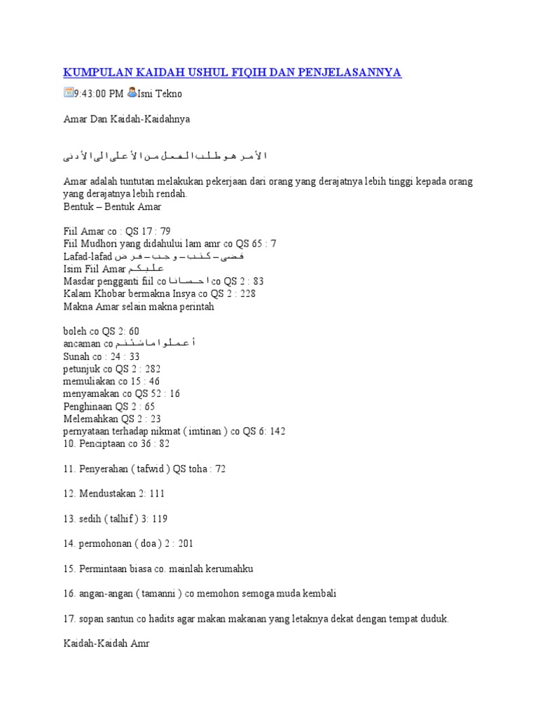 Kumpulan Kaidah Ushul Fiqih Dan Penjelasannya | PDF