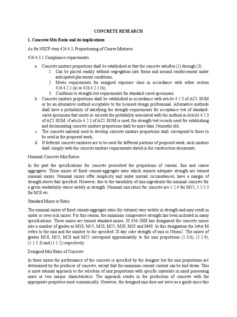Concrete Research 1. Concrete Mix Ratio and Its Implications | PDF ...
