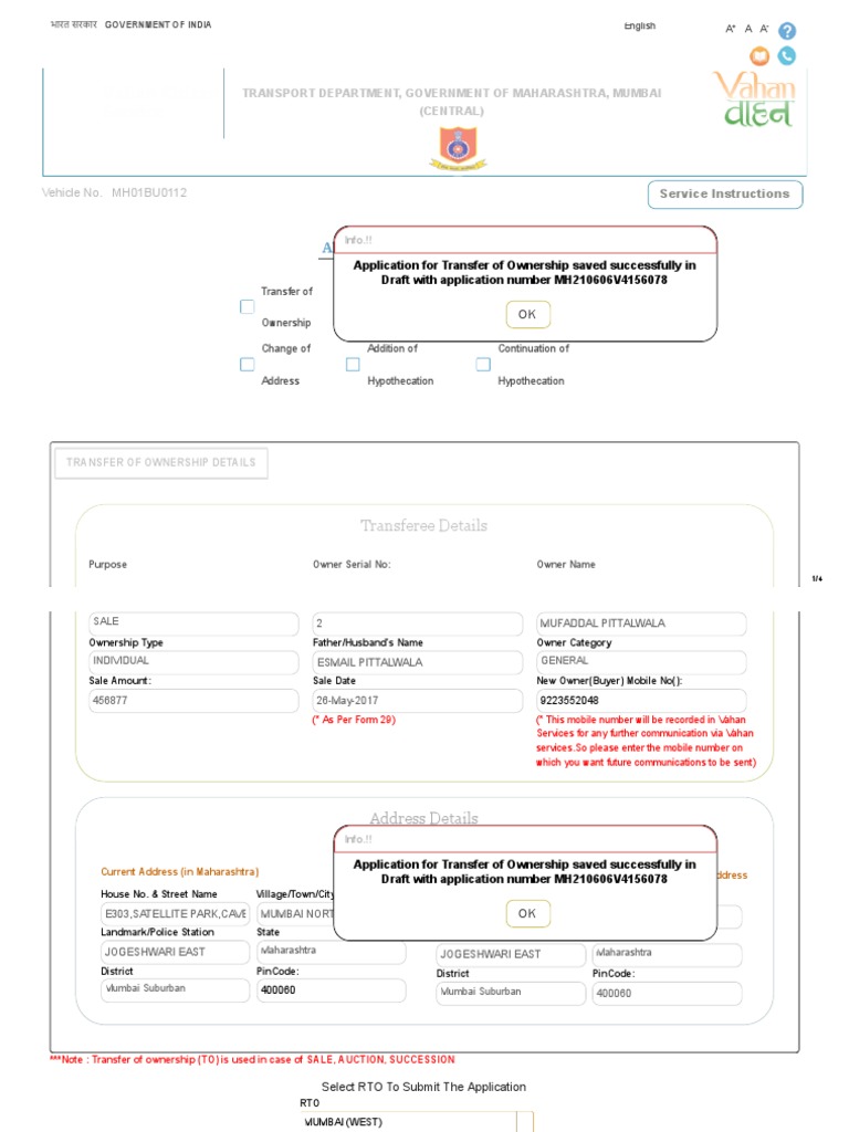 VAHAN 4.0 (Citizen Services) | PDF