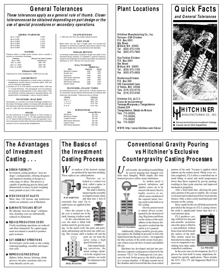 Hitchiner-Quick Facts and General Tolerances | PDF | Casting ...