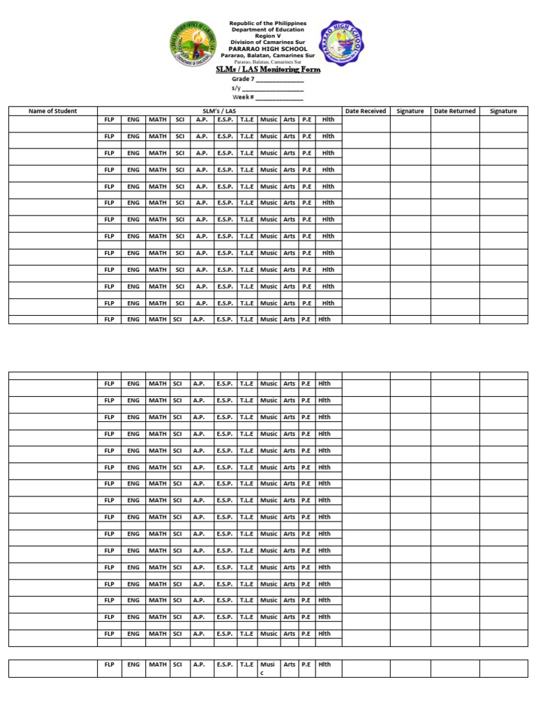 SLMs Monitoring Form | PDF