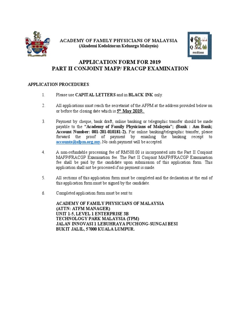 MAFP/FRACGP Exam Application 2019 | PDF | Banks | Identity Document
