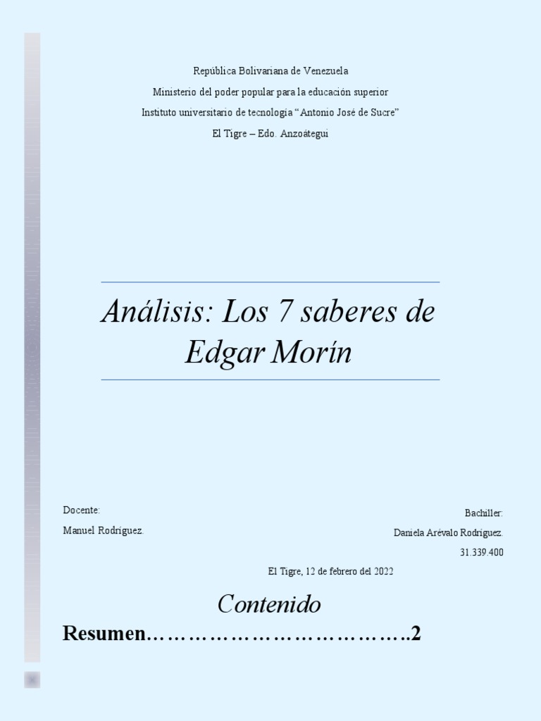 Analisis Los 7 Saberes de Edgar Morín | PDF | Democracia | Ideologías ...