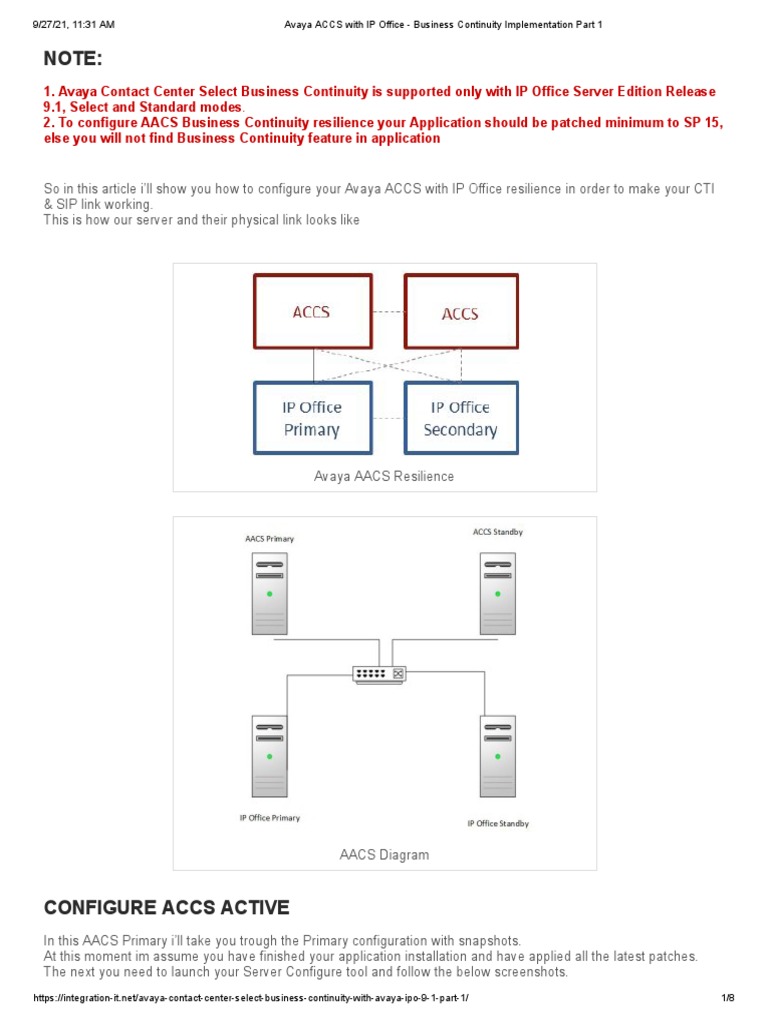 Avaya ACCS With IP Office - Business Continuity Implementation Part 1 ...