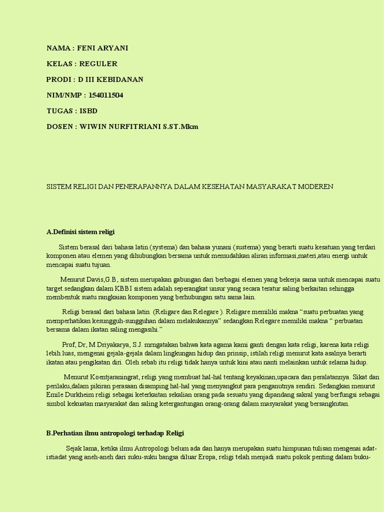 Sistem Religi Dan Penerapannya Dalam Kesehatan Masyarakat Moderen | PDF ...