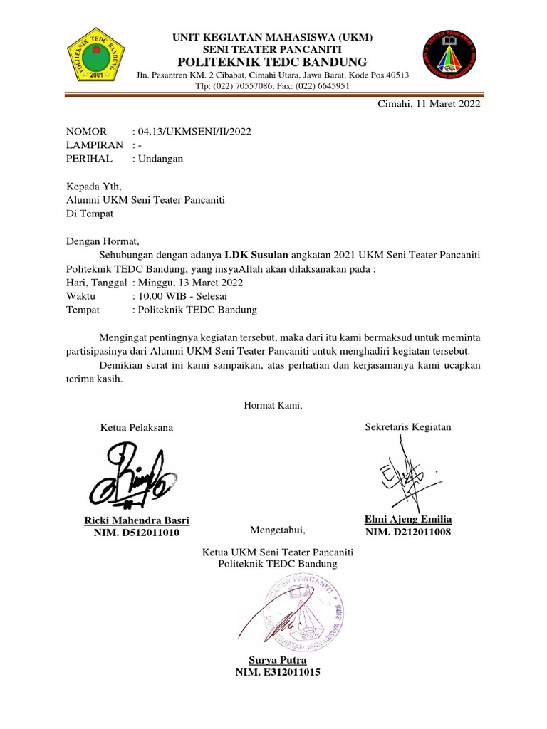 UKM Seni Teater Pancaniti undangan LDK | PDF