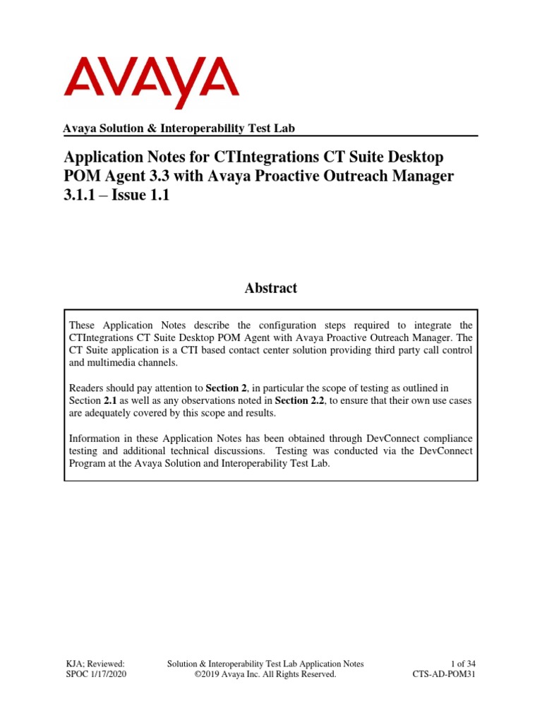 Application Notes For Ctintegrations CT Suite Desktop Pom Agent 3.3 ...