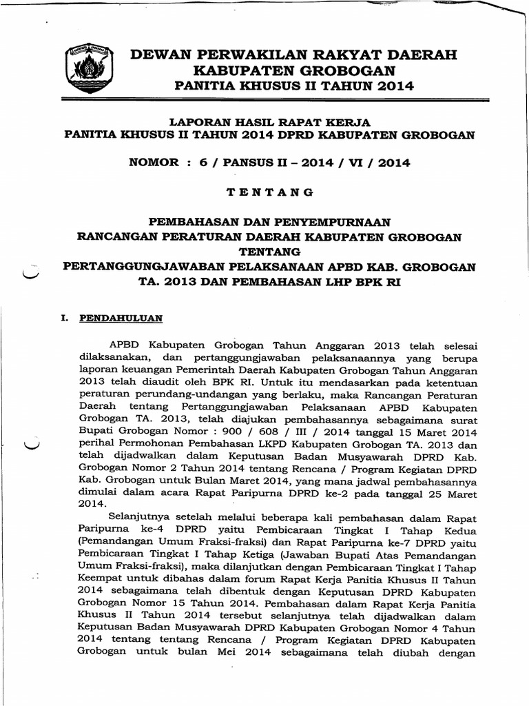 Contoh LHP Laporan - Pansus - Nomor - 6 - Tahun - 2014 - Part - 1 2017 ...