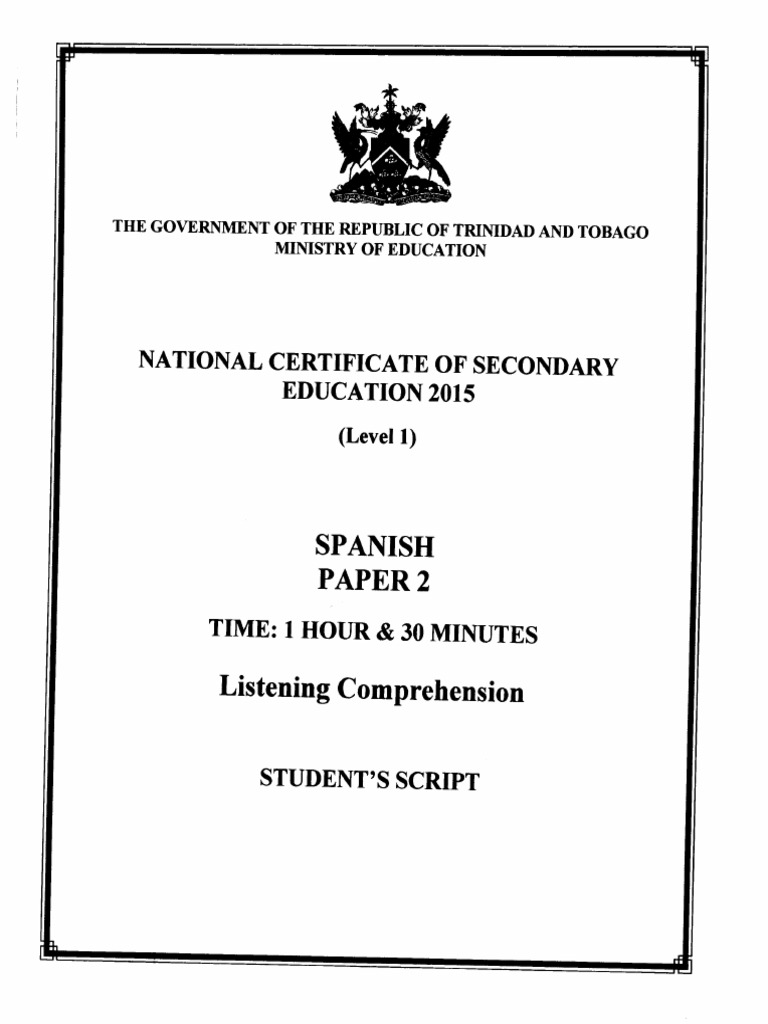 NCSE 2015 Spanish 2 Student PDF Multiple Choice Research Methods