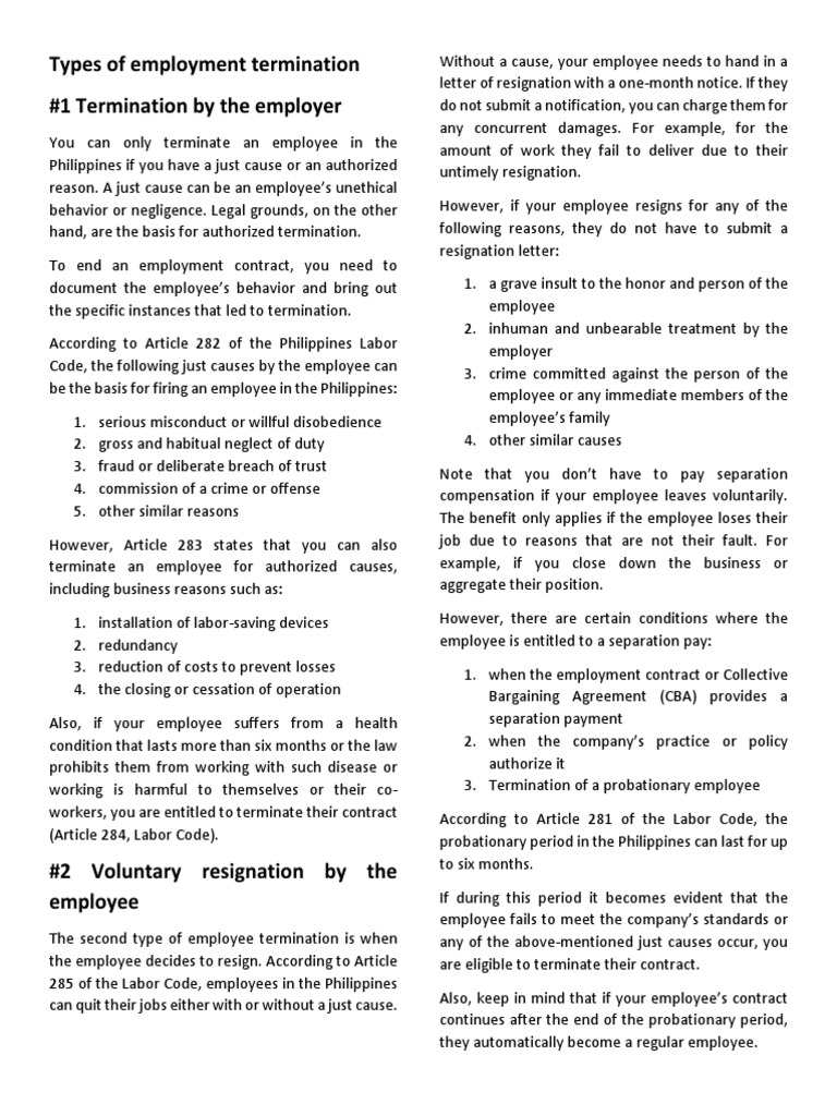 Types of Employment Termination | PDF | Employment | Labour Law