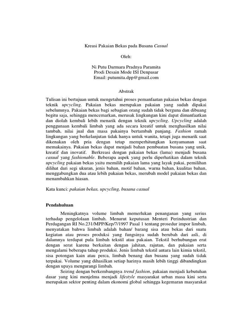 Kreasi Pakaian Bekas Pada Busana Casual | PDF