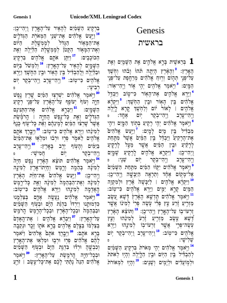 WLC 01. Torah - Bereshit (In The Beginning) - Genesis | PDF